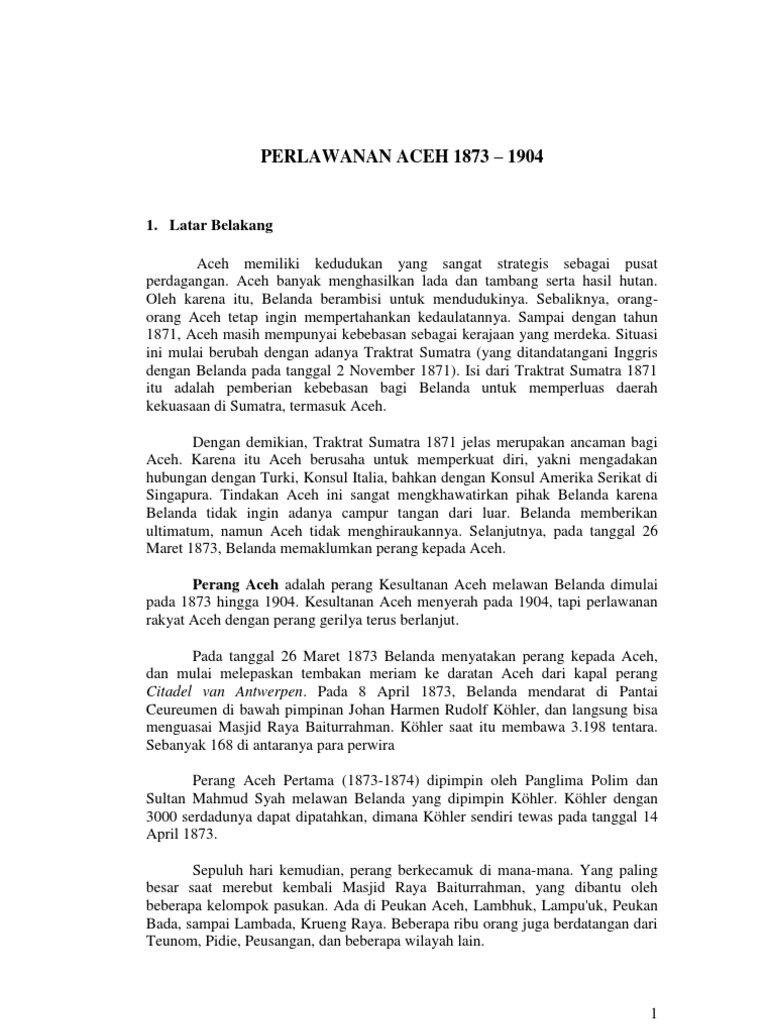 Perlawanan Aceh 1873-1904 | PDF