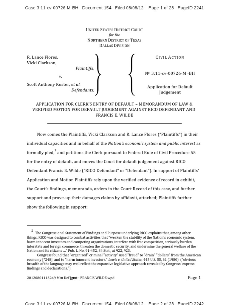 Doc. 154 - Pla MTN Def JGMT - Frank E. Wilde | PDF | Complaint | Damages