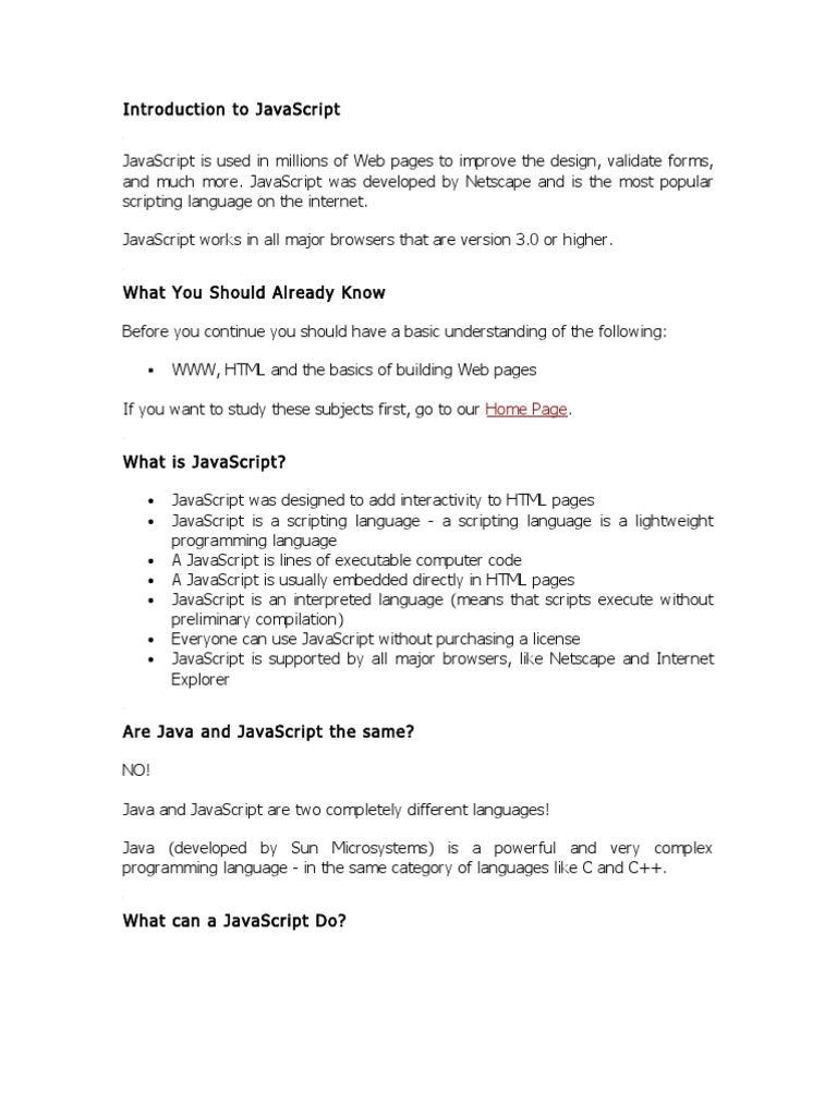 Introduction To JavaScript | PDF | Java Script | Subroutine