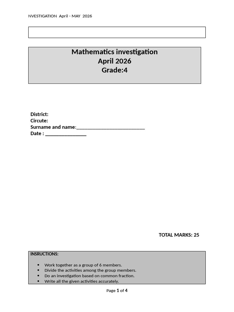 Grade 4 Investigation Term 2 2026 | PDF | Chess Theory | Chess