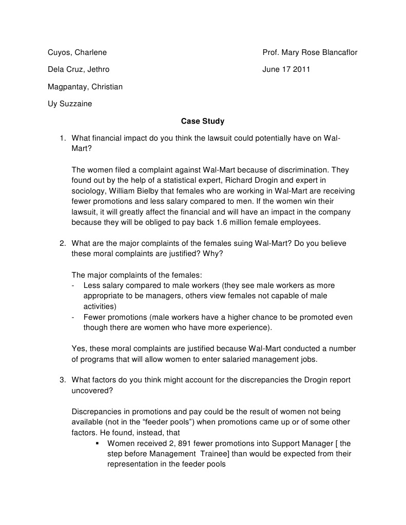 Wal-Mart Gender Discrimination Case Study | PDF | Affirmative Action ...