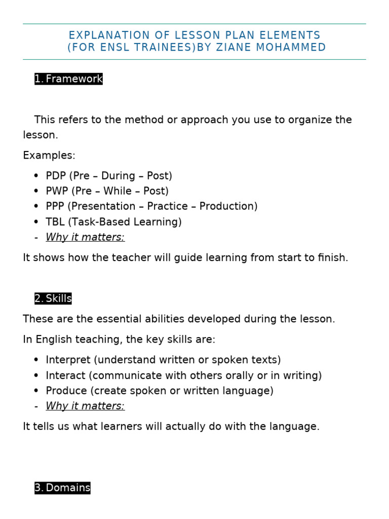 Explanation of Lesson Plan Elements | PDF | Learning | Lesson Plan