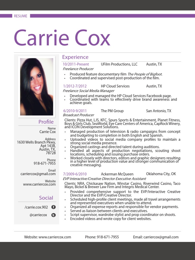 Carrie Cox Resume | PDF | Websites | Social Media