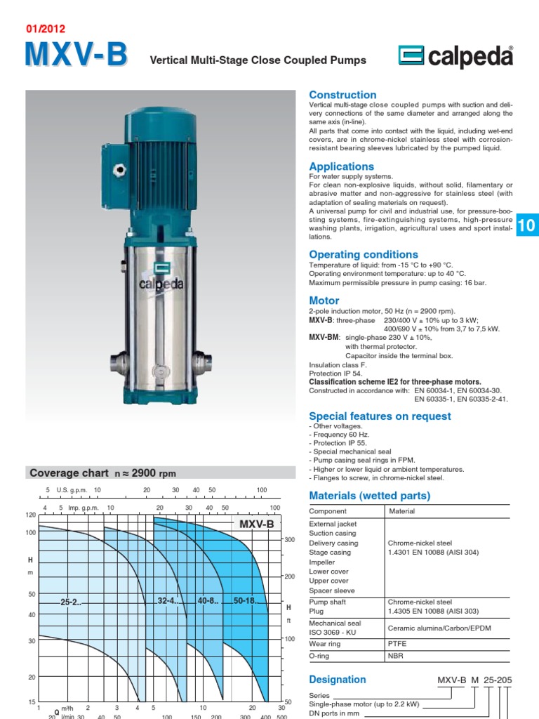 Calpeda MXV-B Vertical Multistage Pump | Pump | Electromagnetism | Free 30-day Trial | Scribd