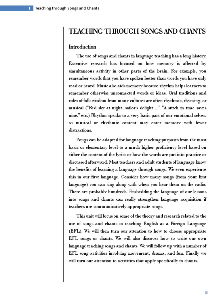 Unit 14 Teaching Through Songs and Chants-May-2009-B | PDF | English As ...