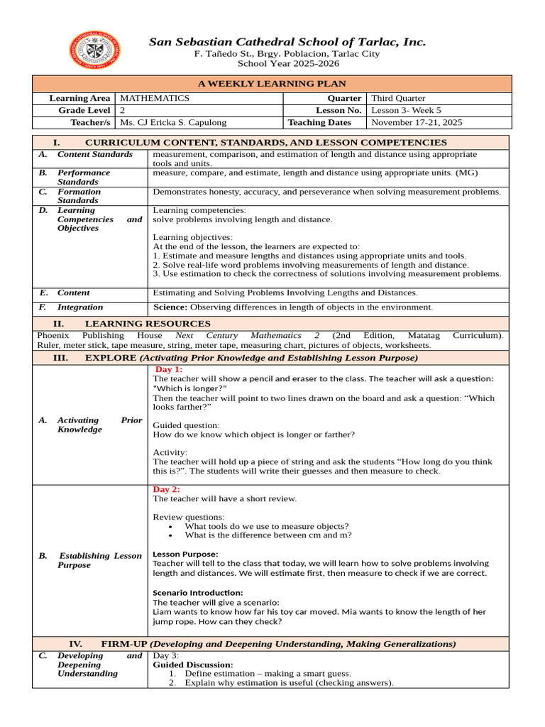 Mathematics Lesson 3-Week 3 (Qtr 3) Complete | PDF | Length | Teachers