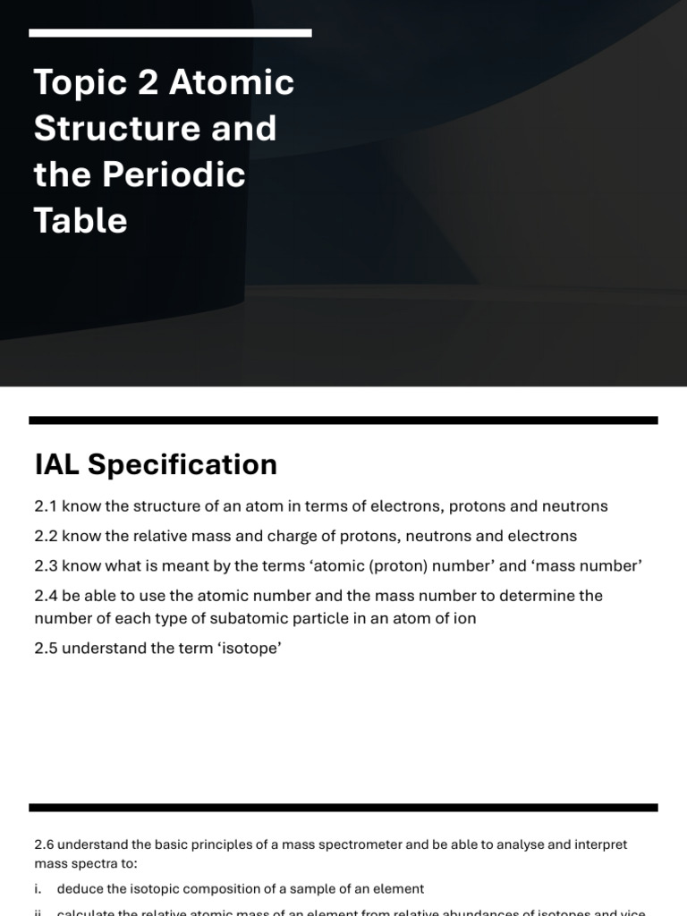 Topic 2 Atomic Structure and the Periodic Table (Draft) | PDF | Mass ...