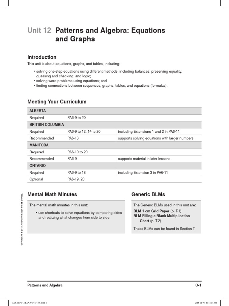 Gr.6 Unit 12 - Patterns and Algebra - Equations and Graphs | PDF ...