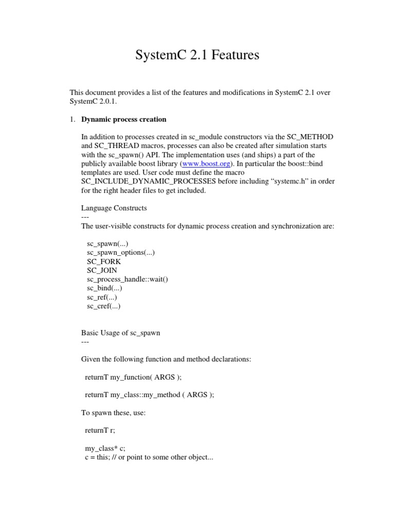 SystemC 2 1 Features | Download Free PDF | C (Programming Language) | Subroutine