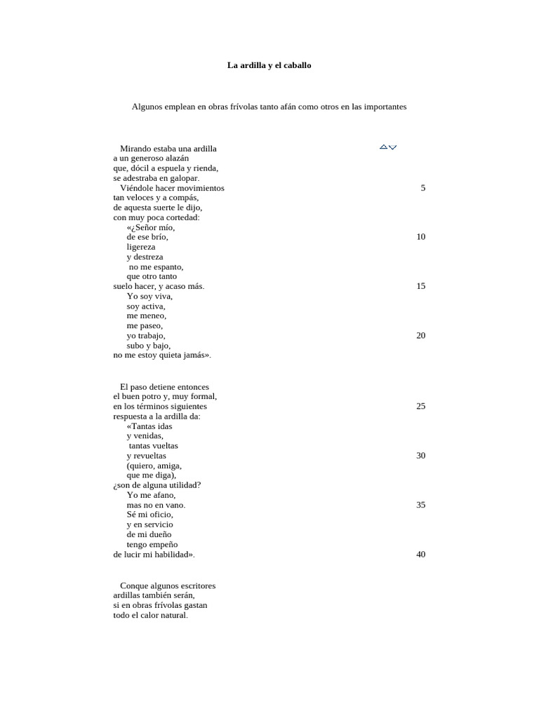 De Iriarte, Tomás. La Ardilla y El Caballo | PDF