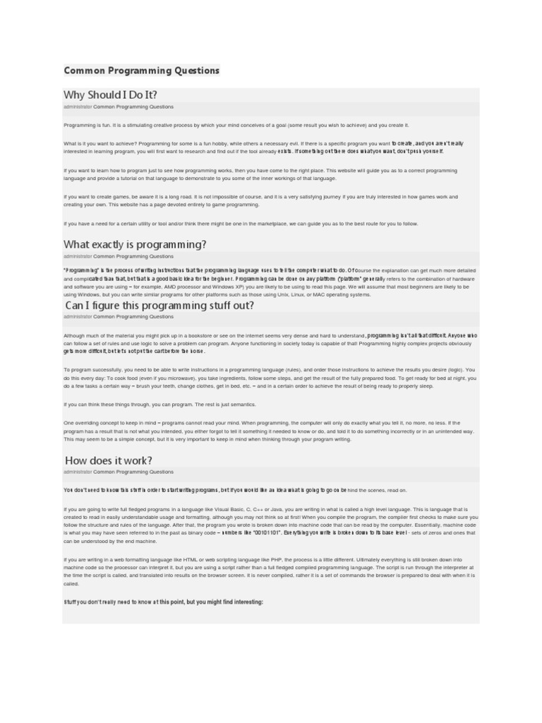 Common Programming Questions | PDF | Computer Program | Programming