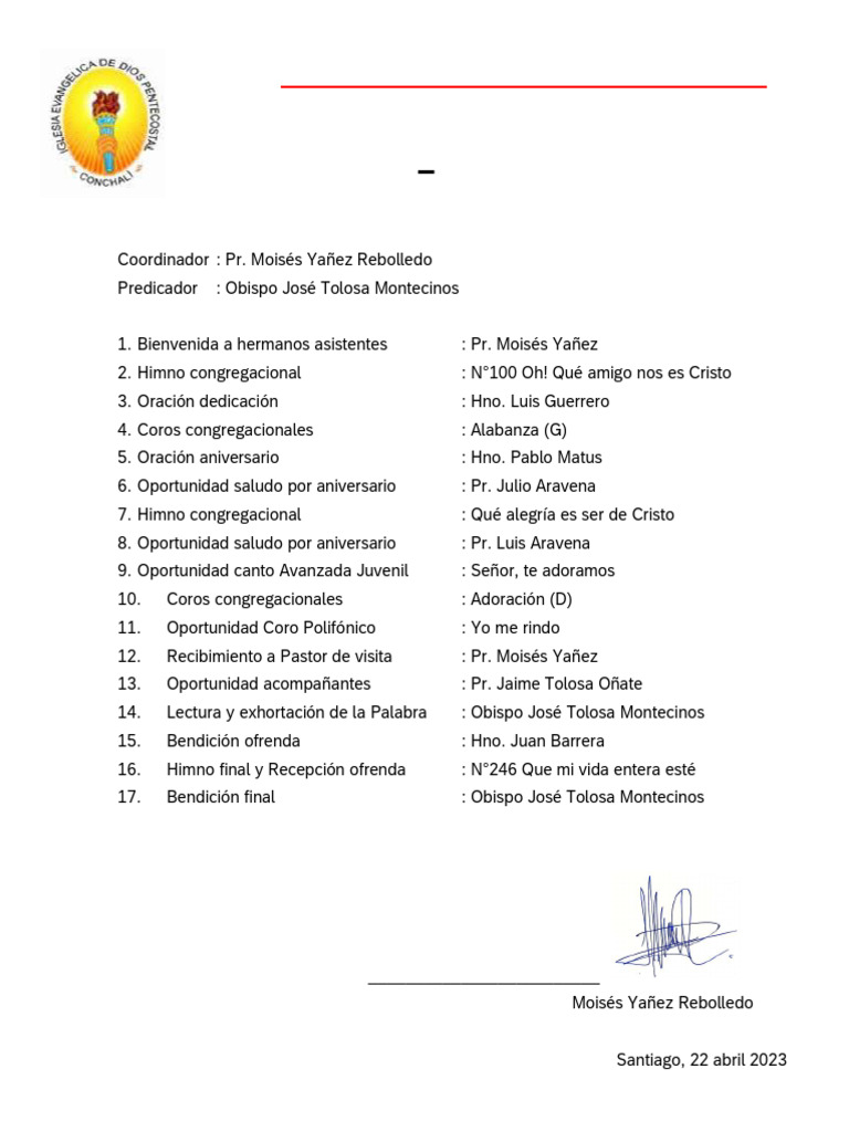 2023-04-22 - Orden de Culto Reunión General 22 Sábado Obispo José ...