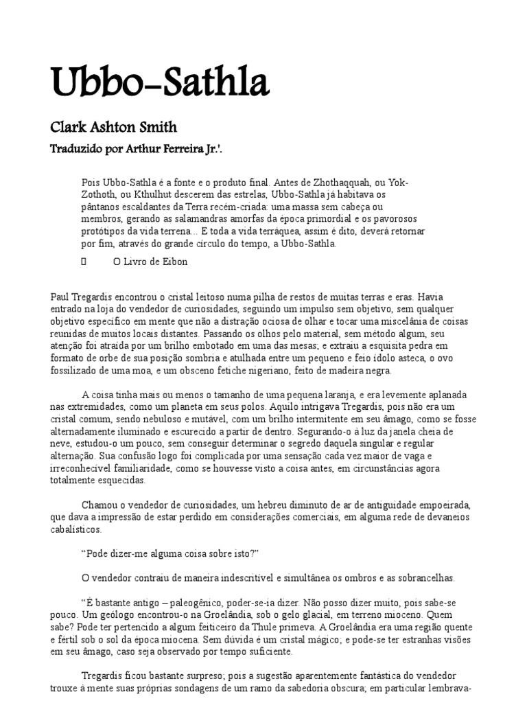 Ubbo-Sathla - Clark Ashton Smith - Tradução Arthur Ferreira Jr.'. | PDF ...
