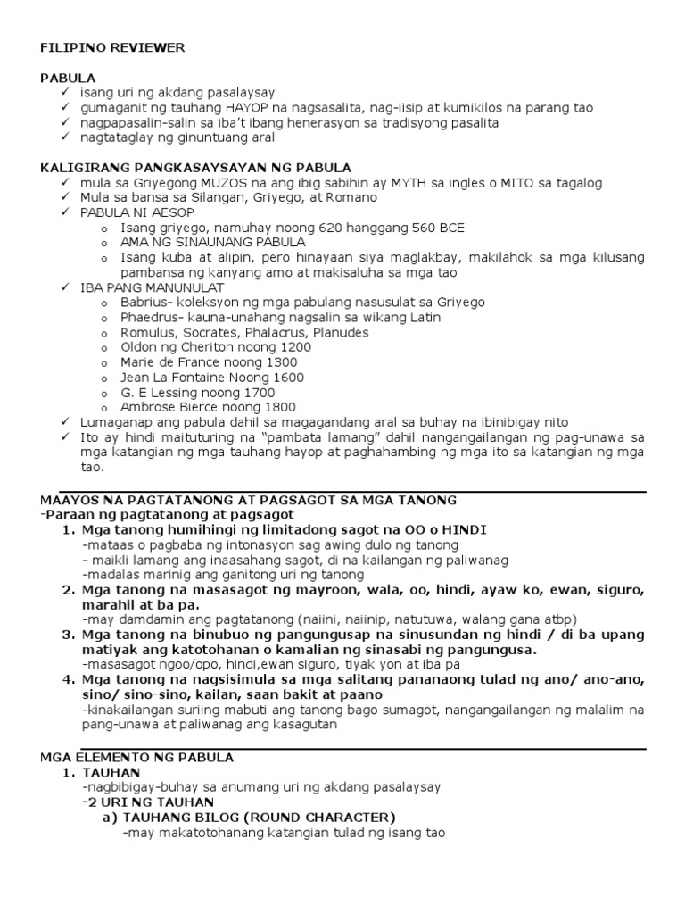 Filipino Reviewer | PDF