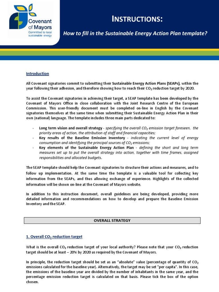 Nstructions: How To Fill in The Sustainable Energy Action Plan Template ...