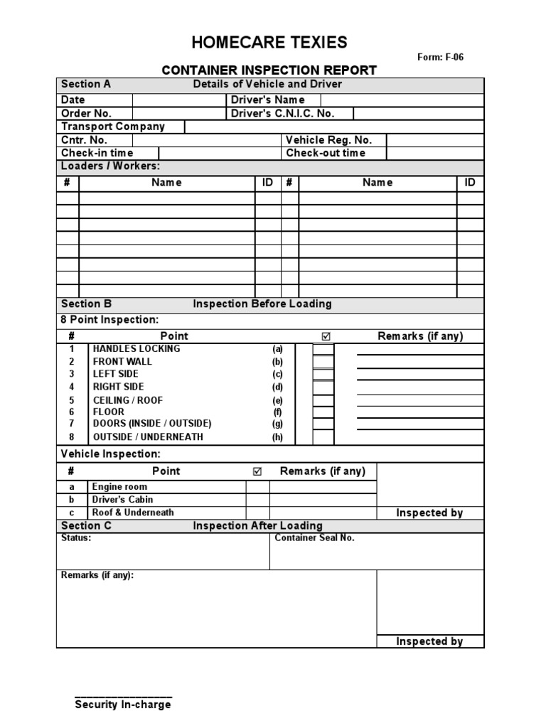 C-TPAT Container Inspection Check List