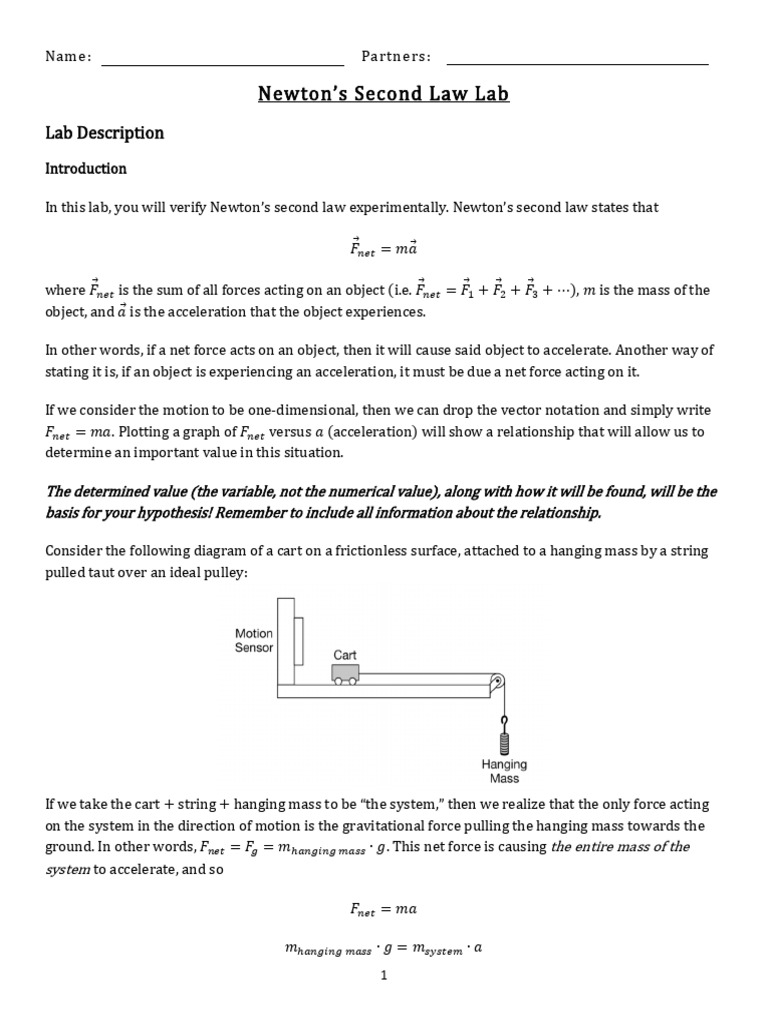 Newtons Second Law Lab 2026 | PDF | Force | Mass