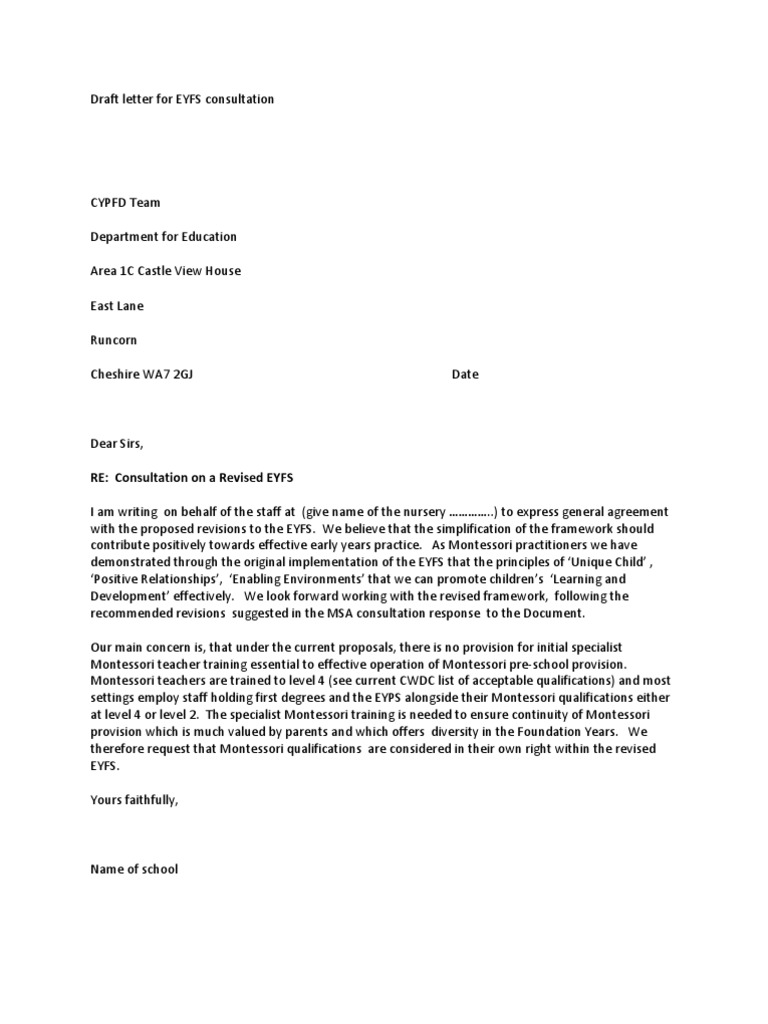Schools Draft Letter For EYFS Consultation | PDF | Government ...