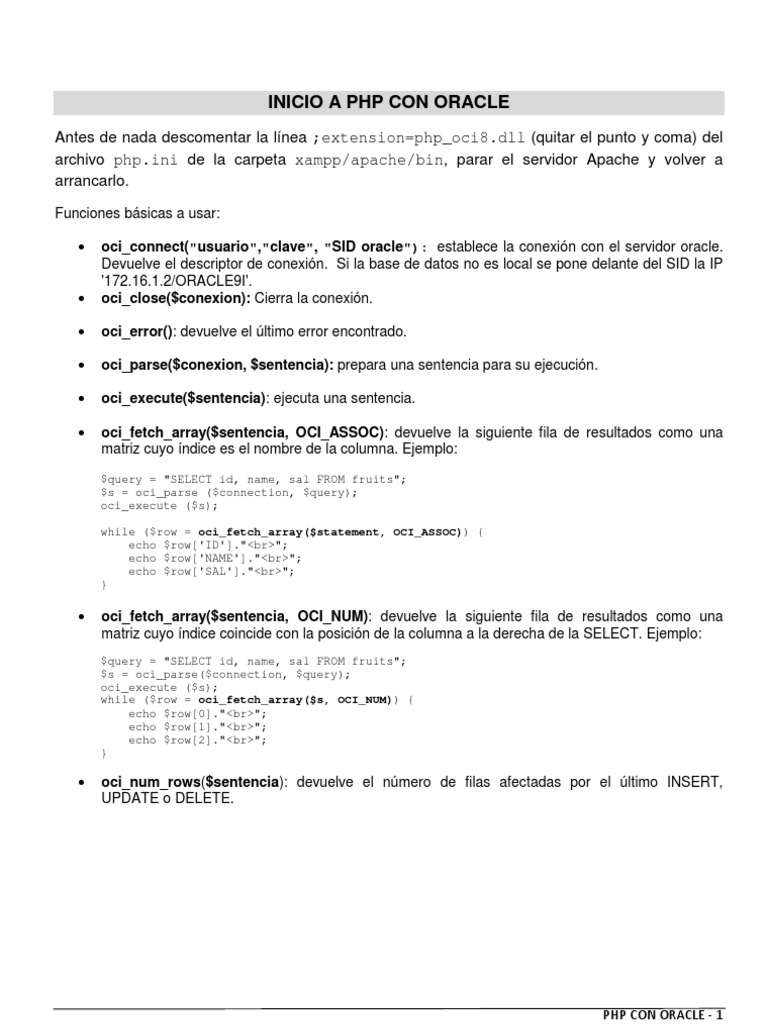 PHP y Oracle | PDF | Computadoras | Métodos y materiales de enseñanza