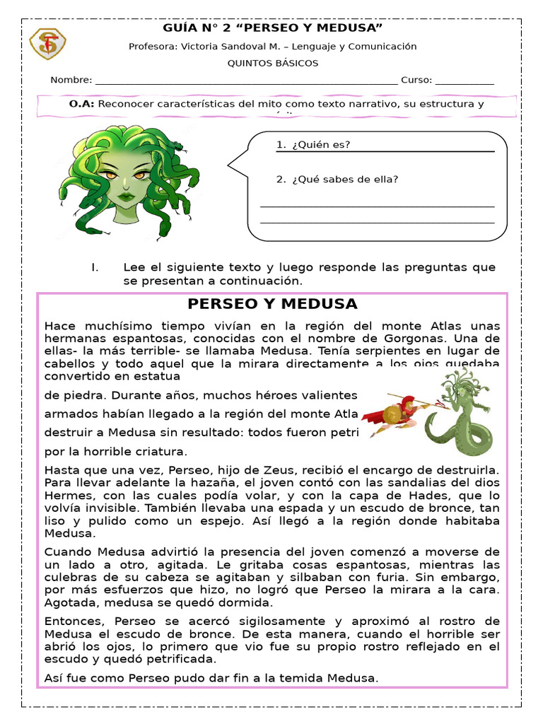 Guia 2 Mito Perseo y Medusa | PDF | Medusa