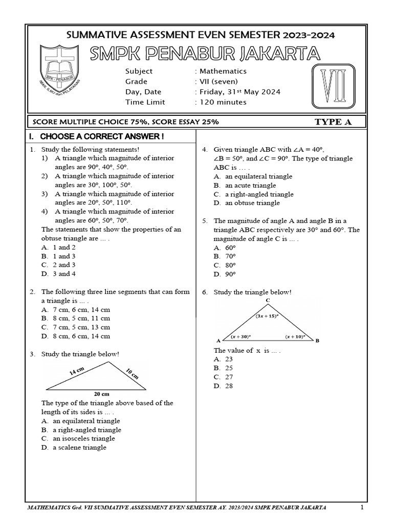 Summative Assessment 2nd Semester 2023-2024 | PDF | Geometric Shapes ...