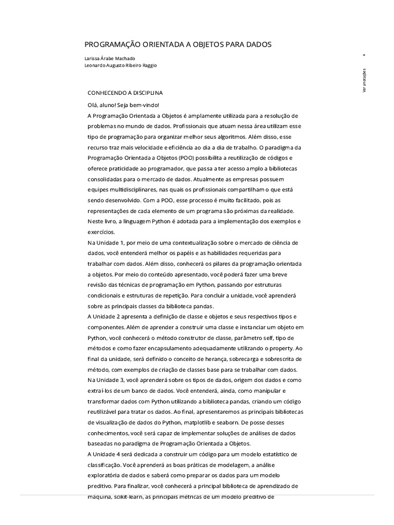 Programação Orientada a Objetos Para Dados_P01_01 | PDF | Programação ...