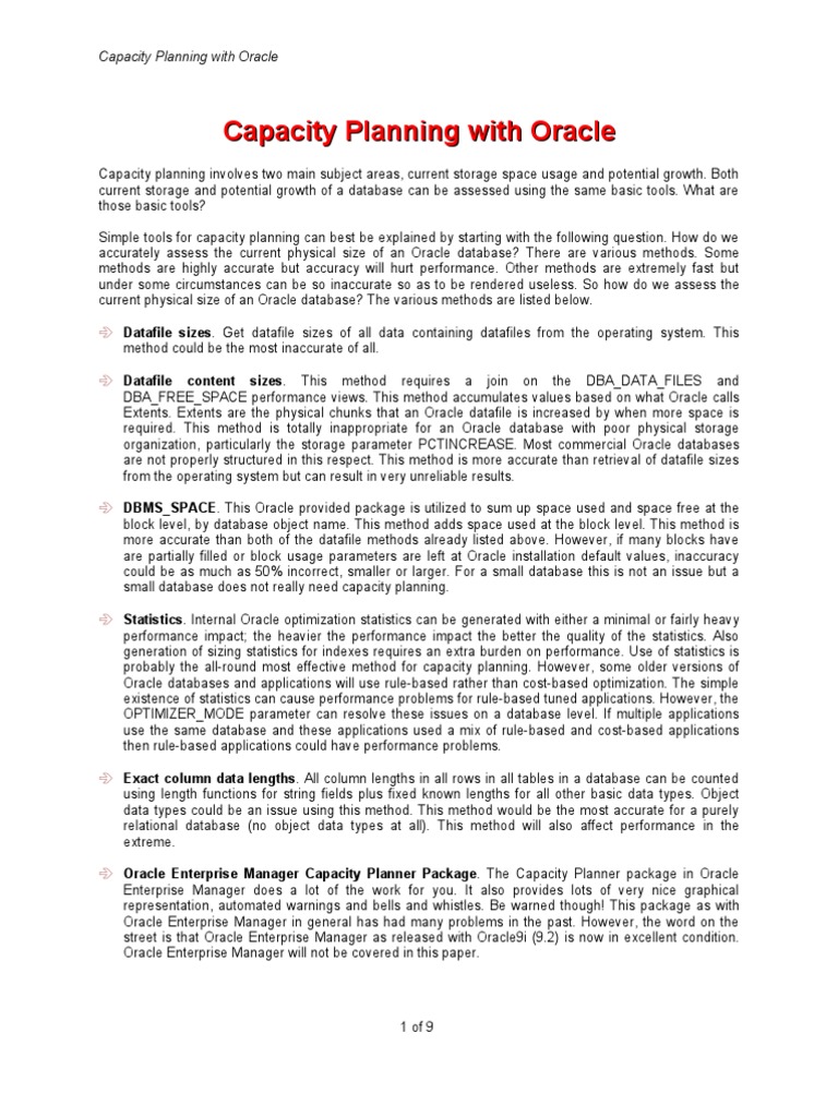 Capacity Planning | Download Free PDF | Database Index | Oracle Database