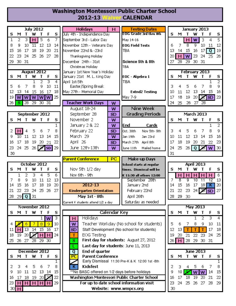 School Calendar 2012-13 | PDF | Holidays | Schools