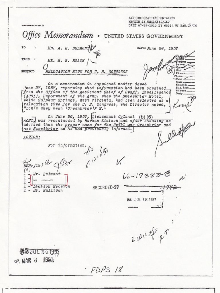 Greenbrier FBI Memos: 1957 | PDF
