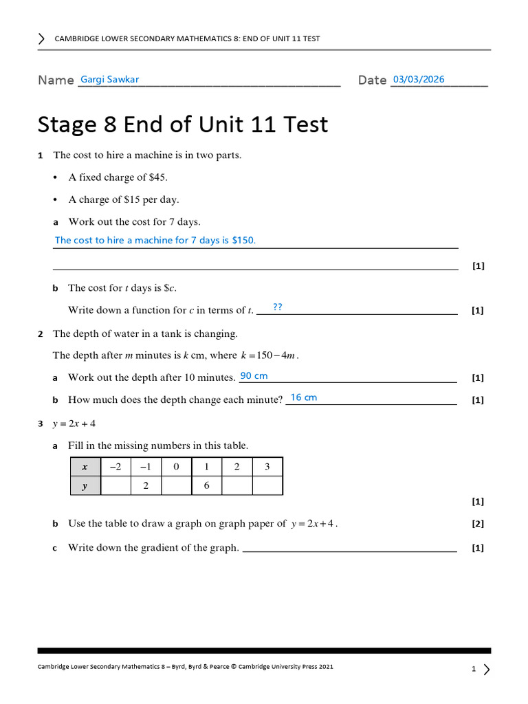 Stage 8 End of Unit 11 Test | PDF | Graph Theory | Mathematical Relations