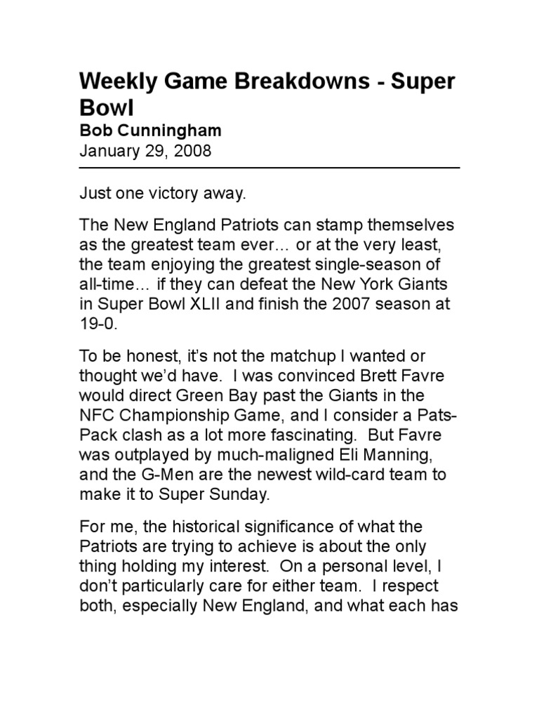 Weekly Game Breakdowns | Download Free PDF | Super Bowl | New England ...