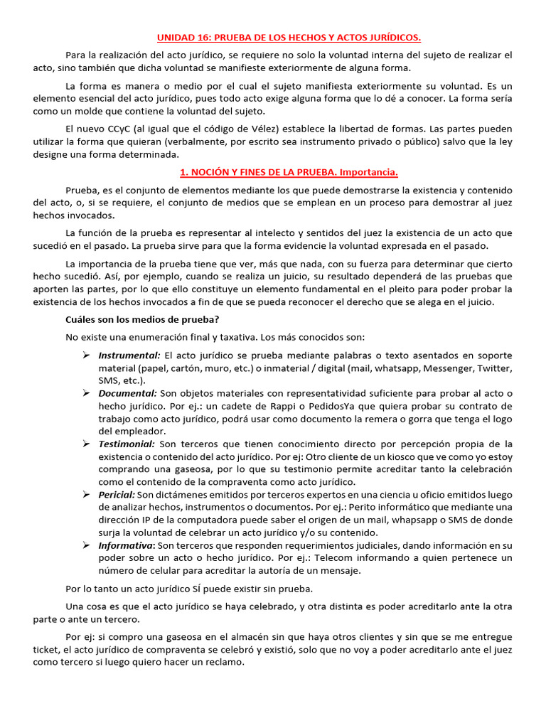 UNIDAD 16 CIVIL. PRUEBA DE LOS HECHOS Y ACTOS JURIDICOS. pdf | PDF ...
