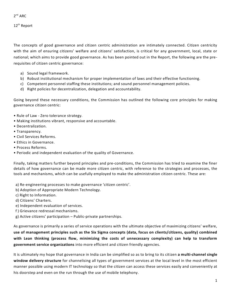 2nd ARC | PDF | Governance | Good Governance