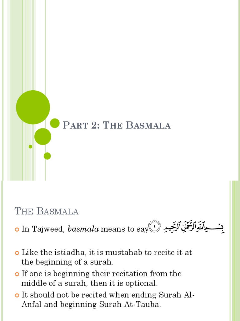 Rules for Reciting the Basmala in Tajweed | PDF