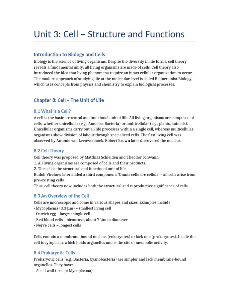Unit_3_Cell_Long_Notes | PDF | Cell (Biology) | Organelle
