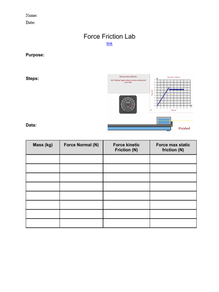 Force Friction Lab (Student Lab Sheet)-1 | PDF