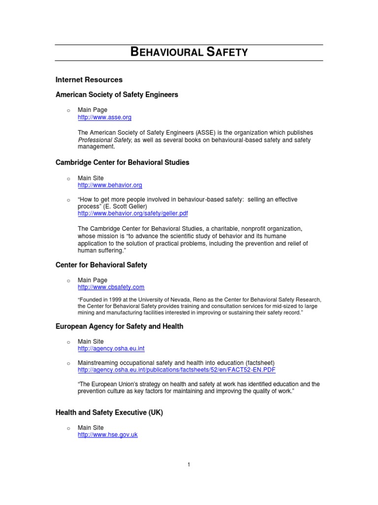 Behavioural Safety Links | Occupational Safety And Health | Behavior