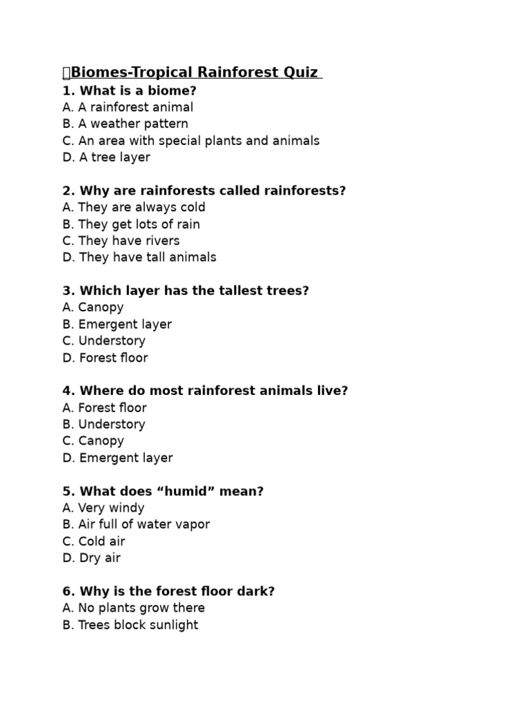 Biomes Rainforest Quiz | PDF