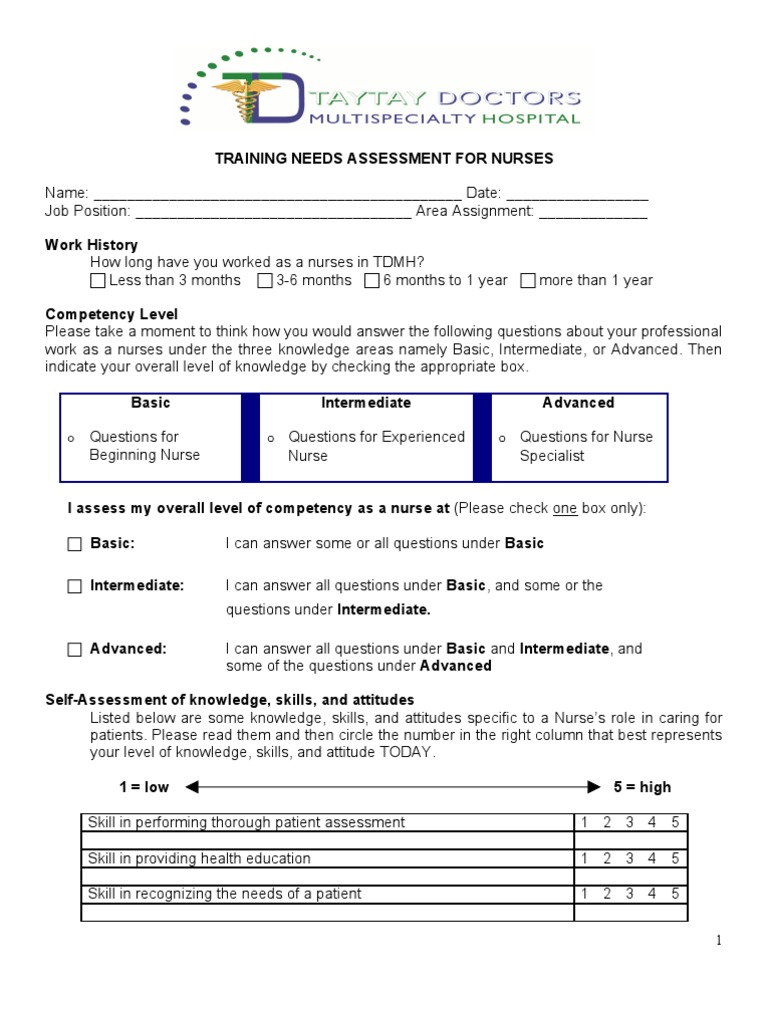 Training Needs Assessment For Nurses PDF Nursing Competence 