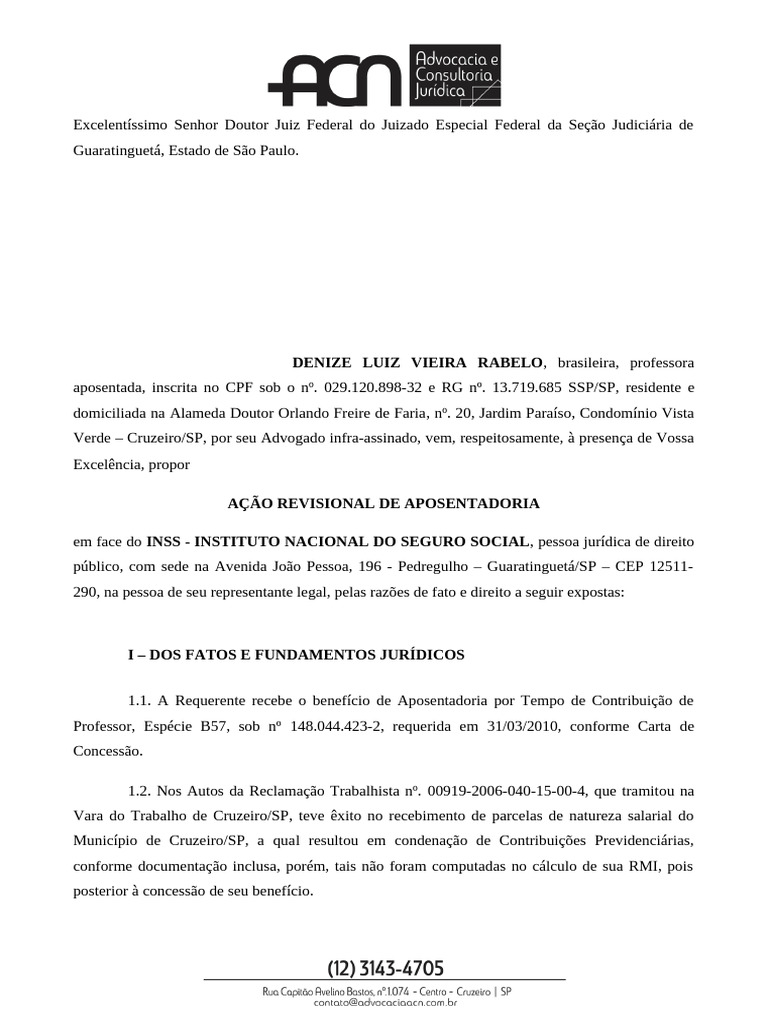 00 - Inicial - Revisão aposentadoria professora - Inclusão de verbas ...