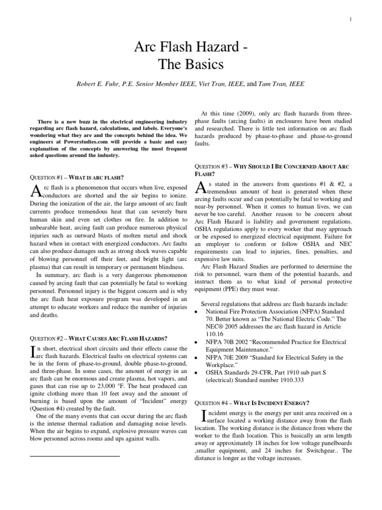 Arc Flash Hazards-Basics | PDF | Personal Protective Equipment ...