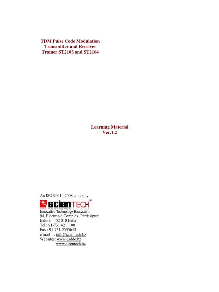 TDM Pulse Code Modulation Transmitter and Receiver Trainer ST2103 and ST2104 Learning | PDF ...