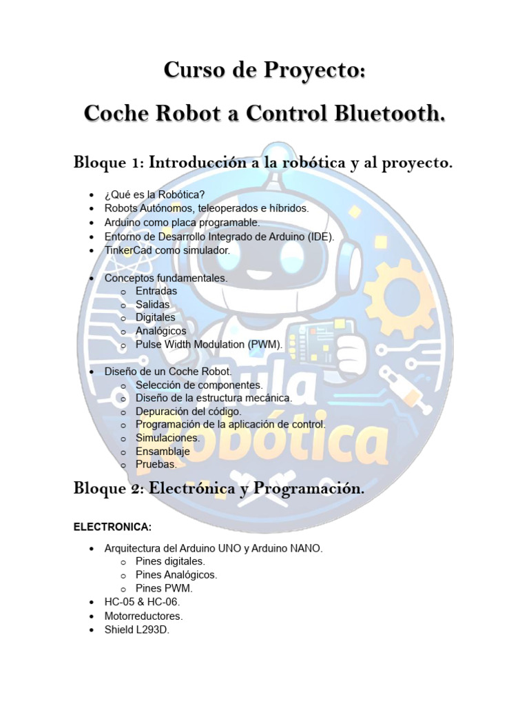 TEMARIO. Coche Robot a Control Bluetooth | PDF