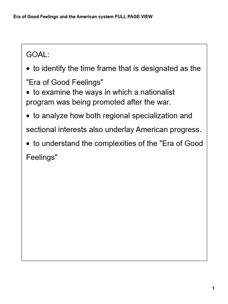 Era of Good Feelings and the American System Full Page View | PDF ...
