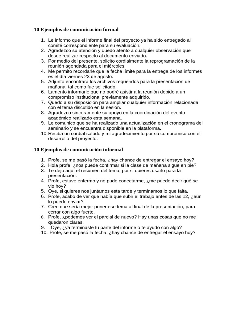 10 Ejemplos de Comunicación Formal | PDF