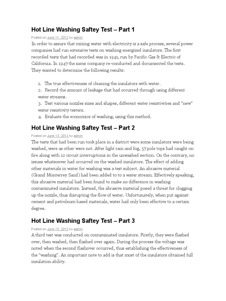 Hot Line Washing Saftey Test | PDF | Insulator (Electricity ...