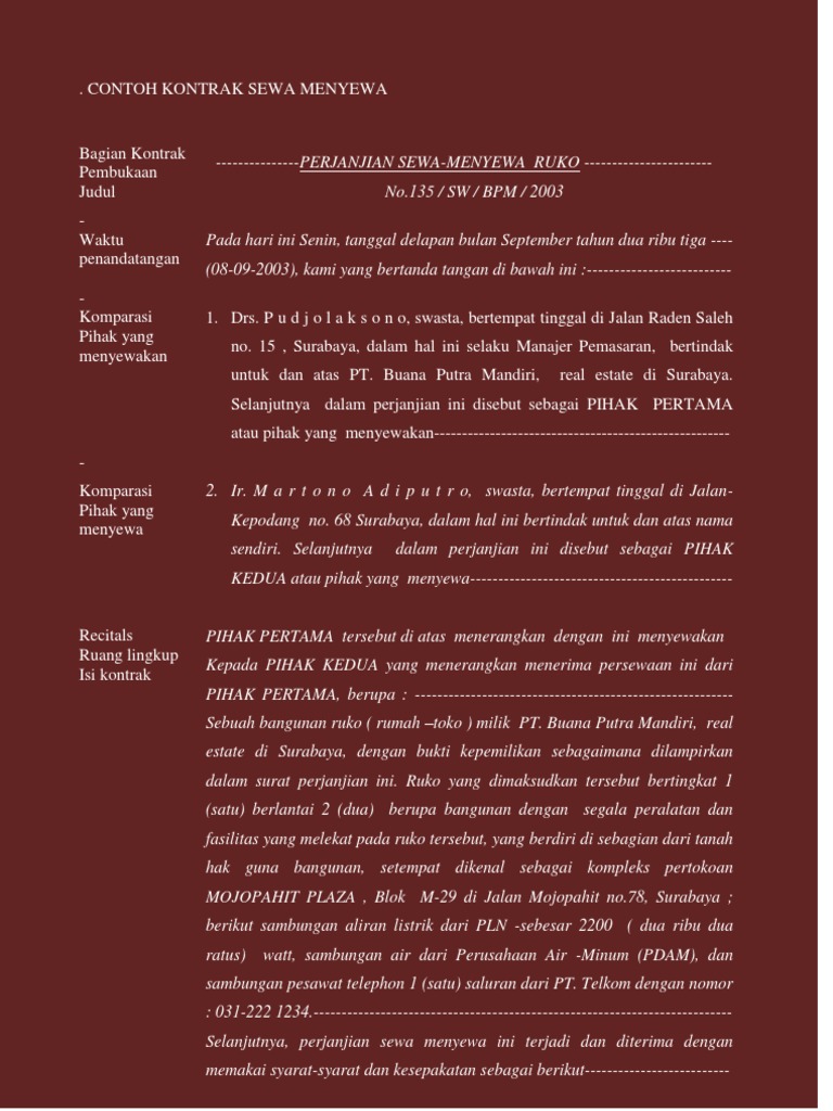 Contoh SW RUKO | PDF