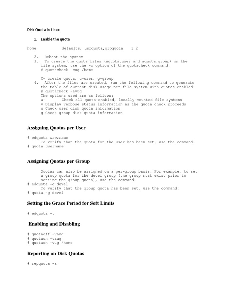 Managing Disk Quotas in Linux | PDF