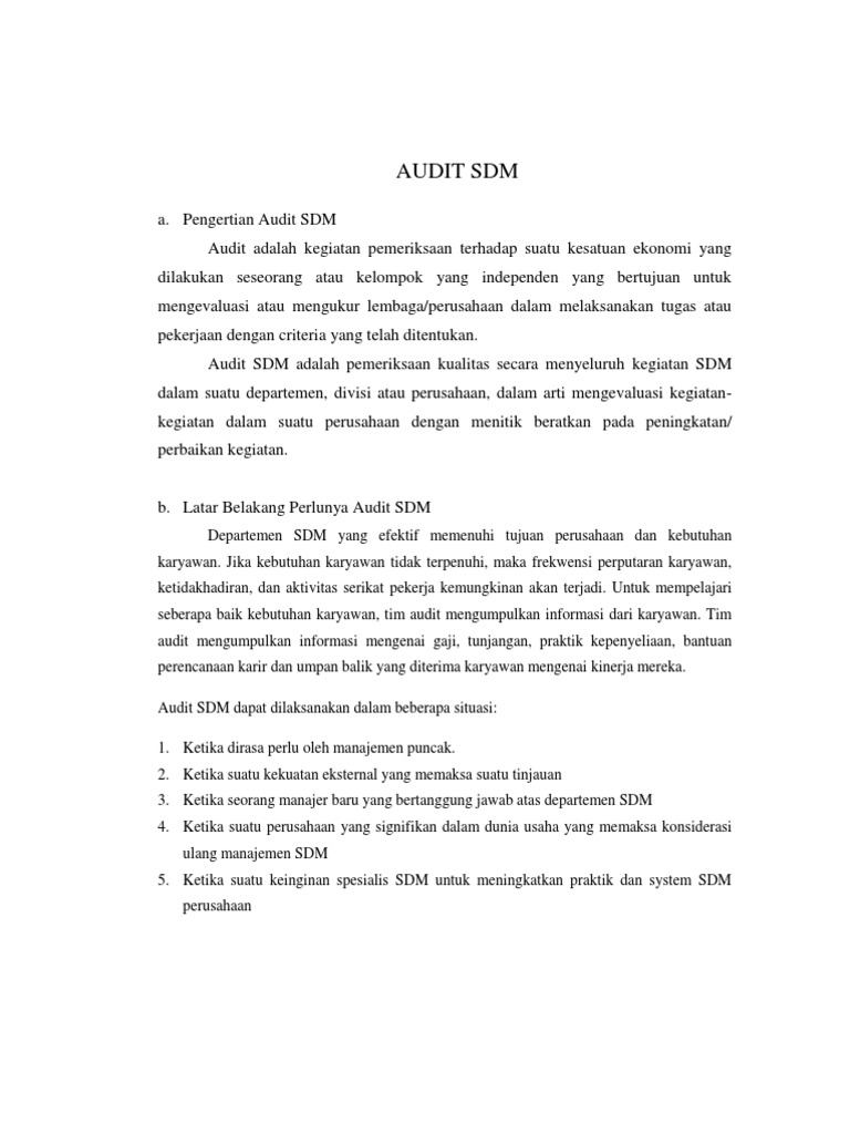 Audit SDM | PDF | Karier & Perkembangan | Pengelolaan Keuangan & Uang