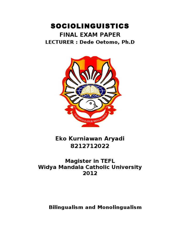 Sociolinguistics - Final Exam Paper | PDF | Multilingualism | First ...